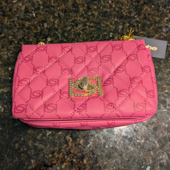 bebe | Bags | Bebe Pink Quilted Monogram Crossbody Bag With Gold ...
